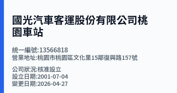國光汽車客運股份有限公司桃園車站的照片-統編 13566818(桃園市) 公司登記資料與營業項目詳細圖表