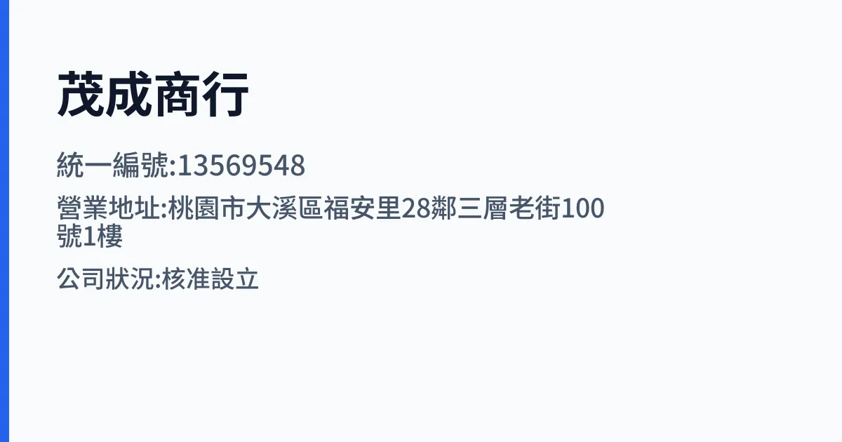 茂成商行 - 統編 13569548(桃園市) 公司登記資料與營業項目詳細圖表