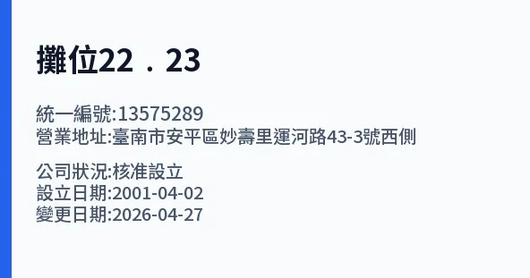 攤位22﹒23的照片-統編 13575289(臺南市) 公司登記資料與營業項目詳細圖表