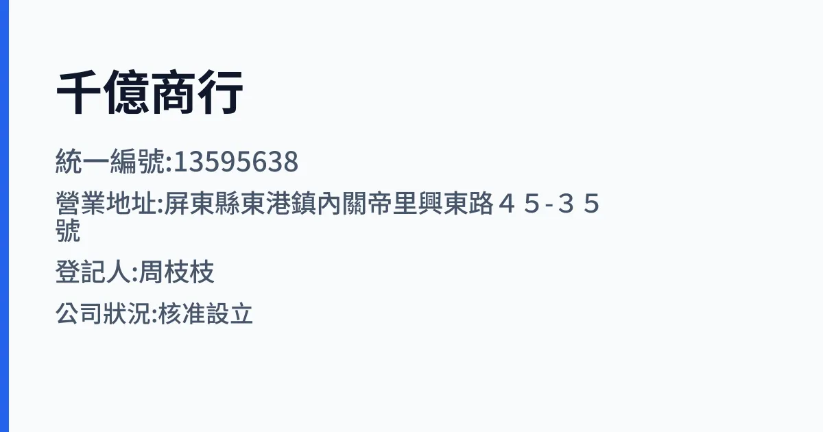 千億商行 - 統編 13595638(屏東縣) 公司登記資料與營業項目詳細圖表