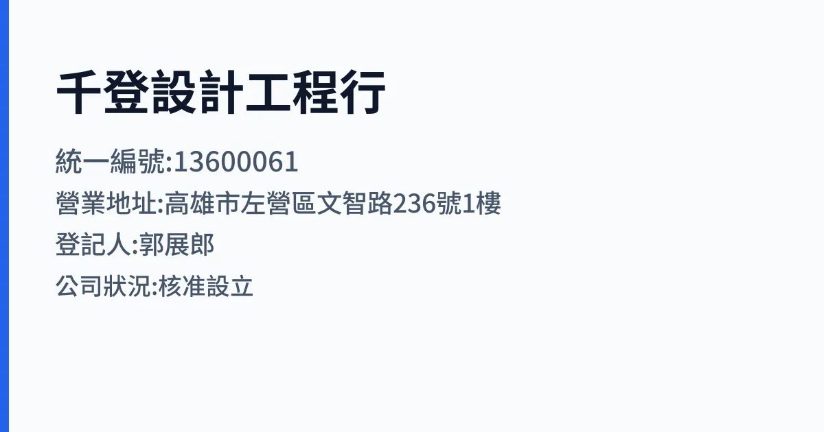 千登設計工程行 - 統編 13600061(高雄市) 公司登記資料與營業項目詳細圖表
