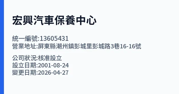 宏興汽車保養中心的照片-統編 13605431(屏東縣) 公司登記資料與營業項目詳細圖表