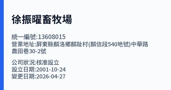 徐振曜畜牧場的照片-統編 13608015(屏東縣) 公司登記資料與營業項目詳細圖表