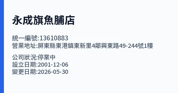 永成旗魚脯店的照片-統編 13610883(屏東縣) 公司登記資料與營業項目詳細圖表