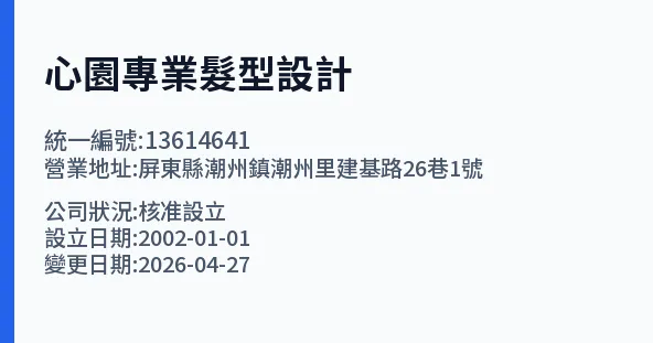 心園專業髮型設計的照片-統編 13614641(屏東縣) 公司登記資料與營業項目詳細圖表