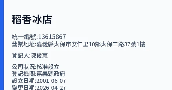 稻香冰店的照片-統編 13615867(嘉義縣) 公司登記資料與營業項目詳細圖表