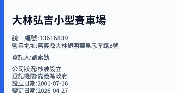 大林弘吉小型賽車場的照片-統編 13616839(嘉義縣) 公司登記資料與營業項目詳細圖表