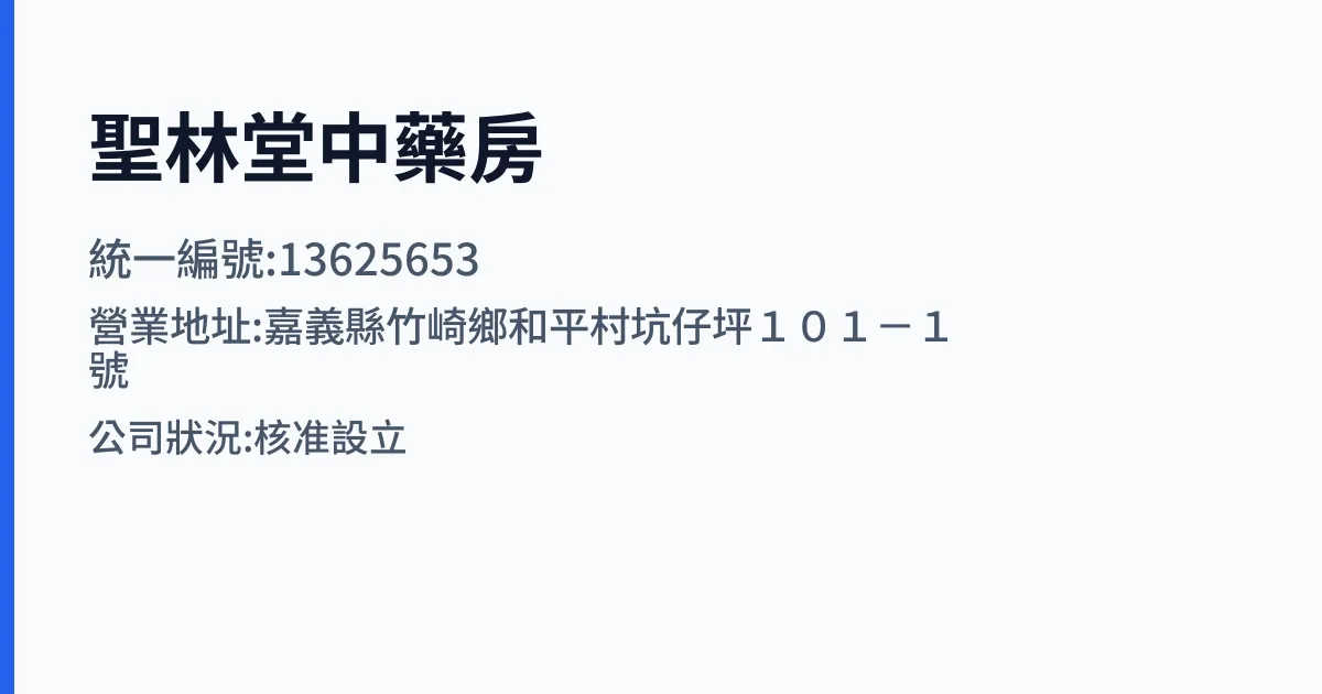 聖林堂中藥房 - 統編 13625653（嘉義縣） 公司登記資料與營業項目詳細圖表