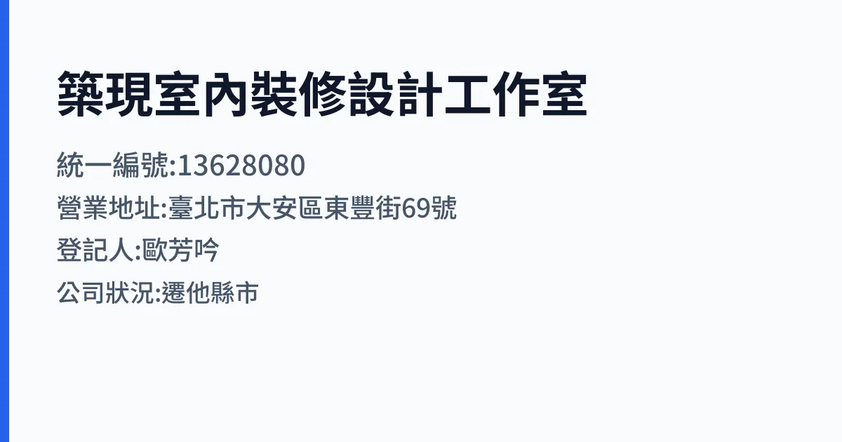 築現室內裝修設計工作室 - 統編 13628080(宜蘭縣) 公司登記資料與營業項目詳細圖表
