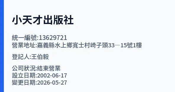 小天才出版社的照片-統編 13629721(嘉義縣) 公司登記資料與營業項目詳細圖表