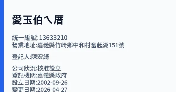 愛玉伯ㄟ厝的照片-統編 13633210(嘉義縣) 公司登記資料與營業項目詳細圖表