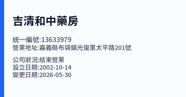 吉清和中藥房的照片-統編 13633979(嘉義縣) 公司登記資料與營業項目詳細圖表