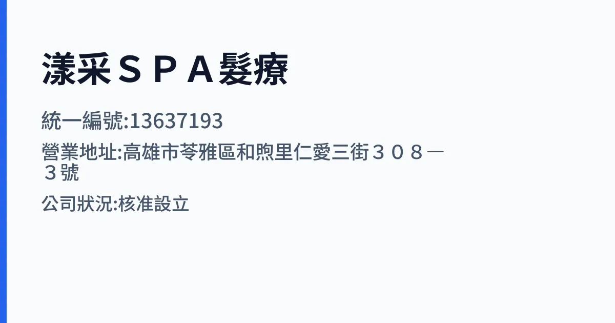 漾采ＳＰＡ髮療 - 統編 13637193(高雄市) 公司登記資料與營業項目詳細圖表