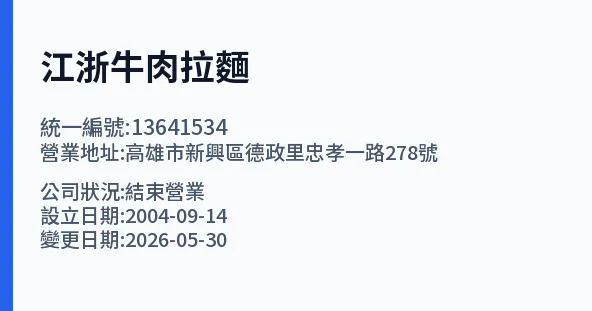 江浙牛肉拉麵的照片-統編 13641534(高雄市) 公司登記資料與營業項目詳細圖表