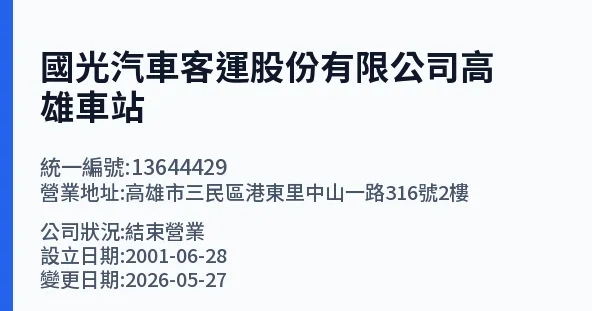 國光汽車客運股份有限公司高雄車站的照片-統編 13644429(高雄市) 公司登記資料與營業項目詳細圖表