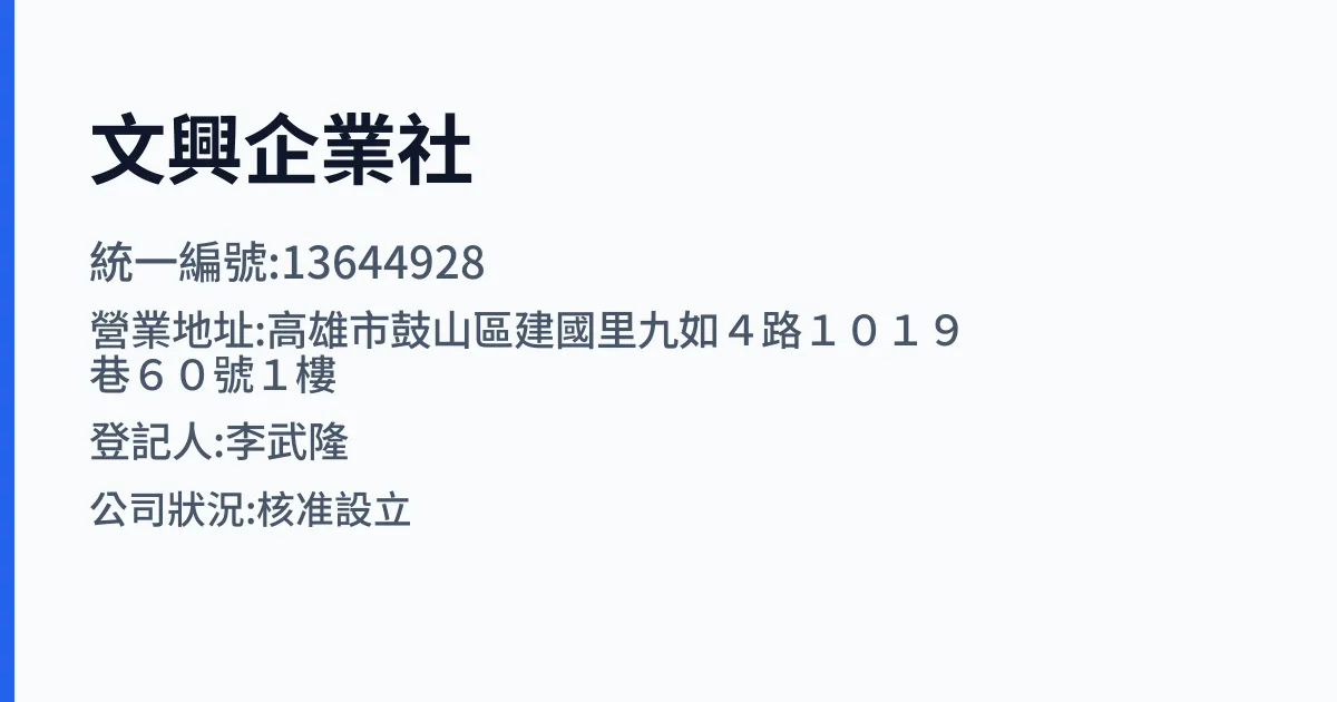 文興企業社 - 統編 13644928(高雄市) 公司登記資料與營業項目詳細圖表