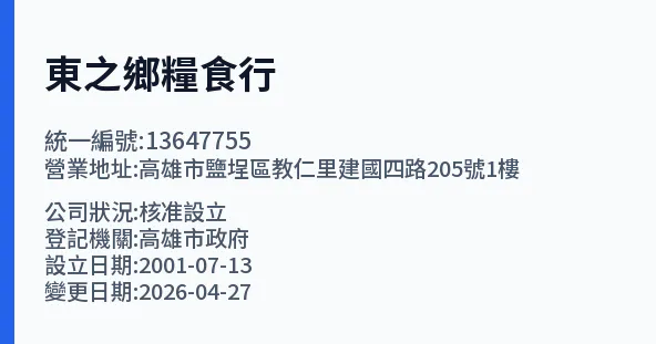 東之鄉糧食行的照片-統編 13647755(高雄市) 公司登記資料與營業項目詳細圖表