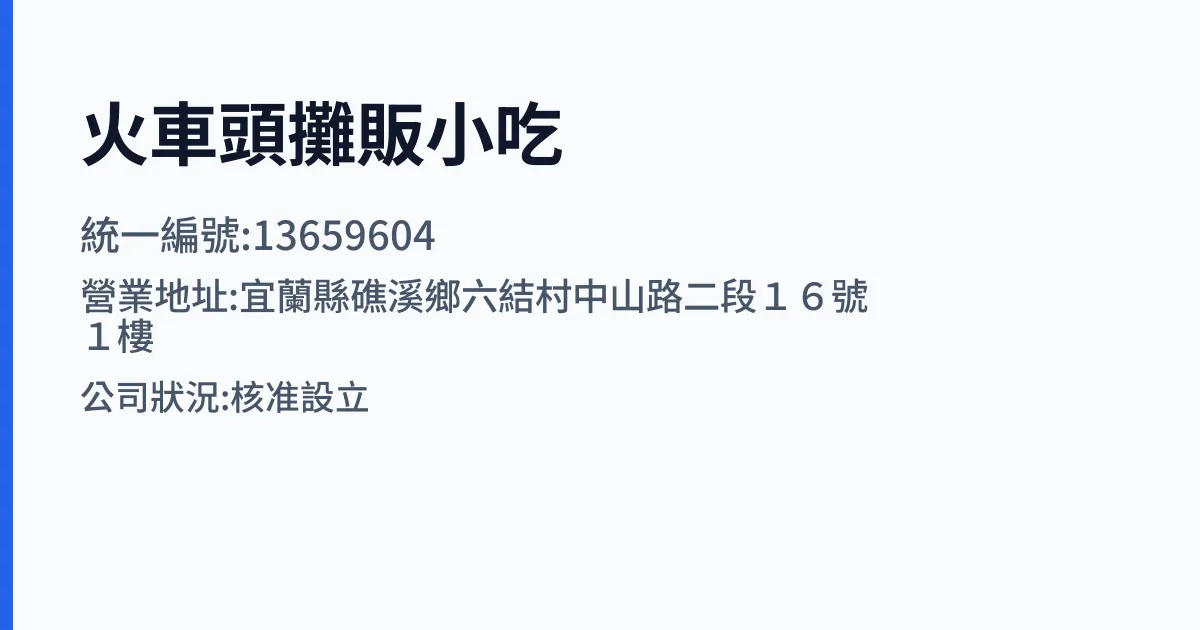 火車頭攤販小吃 - 統編 13659604(宜蘭縣) 公司登記資料與營業項目詳細圖表