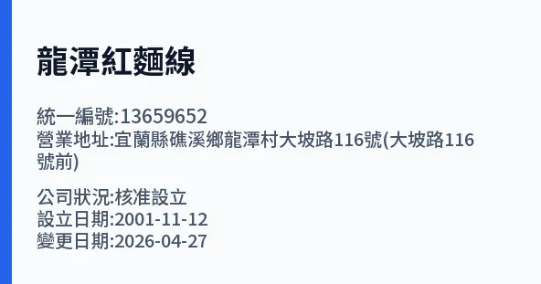 龍潭紅麵線的照片-統編 13659652(宜蘭縣) 公司登記資料與營業項目詳細圖表