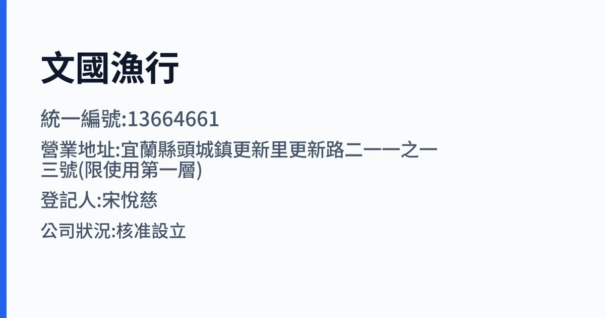 文國漁行 - 統編 13664661(宜蘭縣) 公司登記資料與營業項目詳細圖表