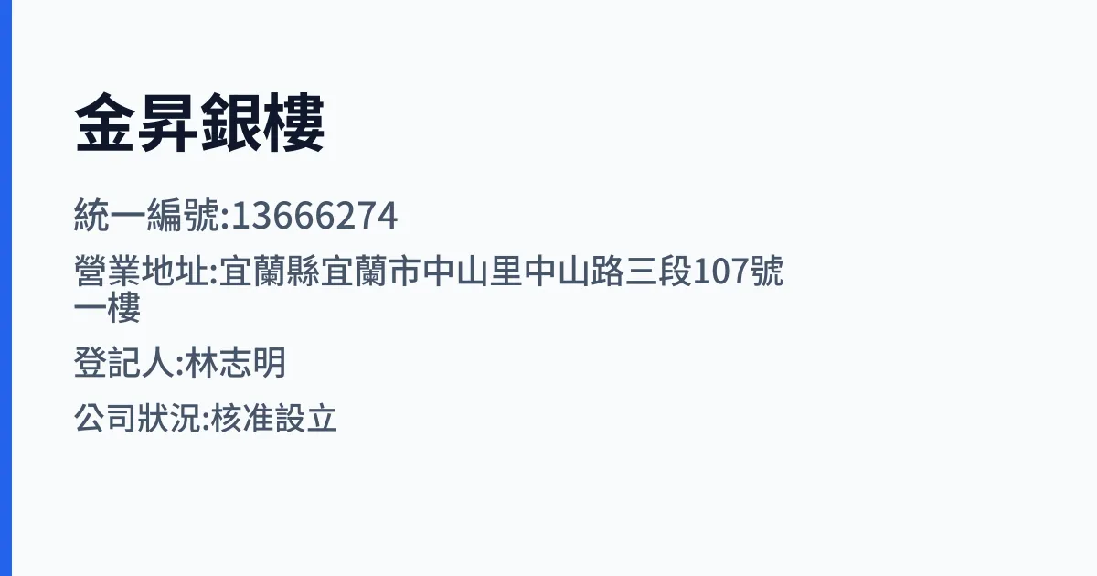 金昇銀樓 - 統編 13666274(宜蘭縣) 公司登記資料與營業項目詳細圖表
