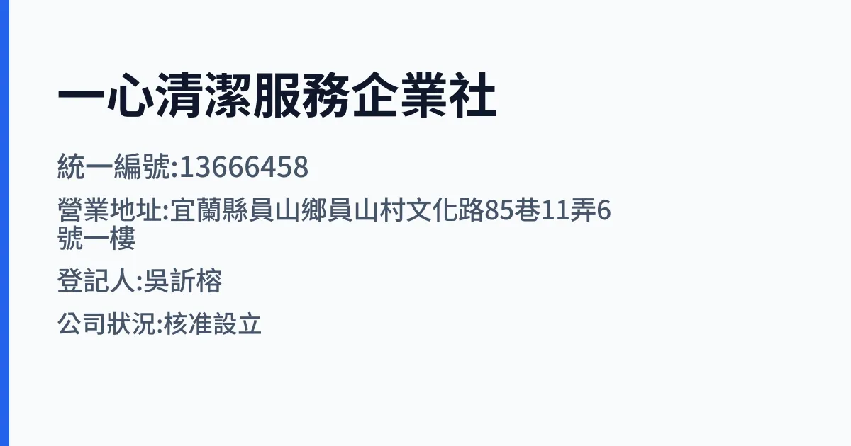 一心清潔服務企業社 - 統編 13666458(宜蘭縣) 公司登記資料與營業項目詳細圖表