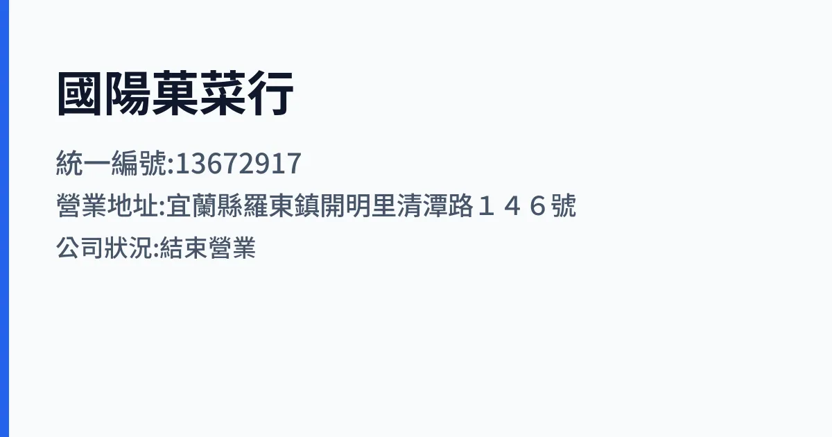 國陽菓菜行 - 統編 13672917(宜蘭縣) 公司登記資料與營業項目詳細圖表