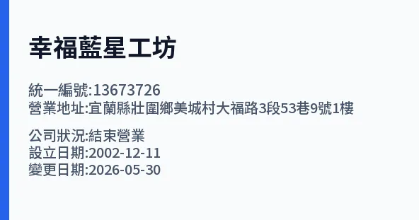 幸福藍星工坊的照片-統編 13673726(宜蘭縣) 公司登記資料與營業項目詳細圖表