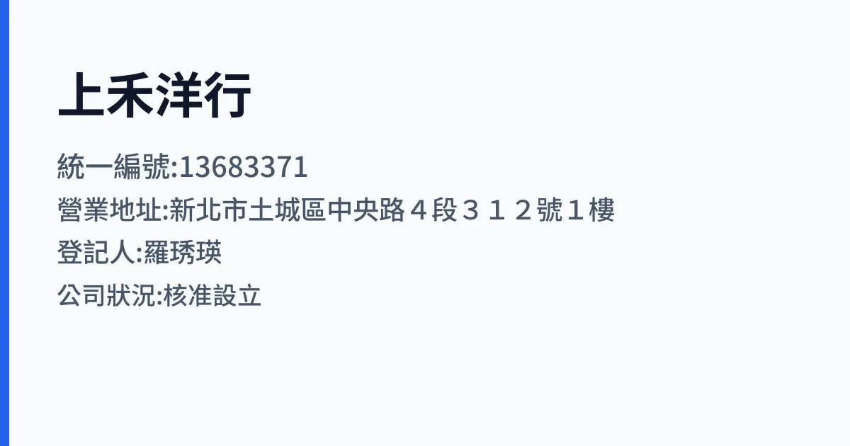 上禾洋行 - 統編 13683371(新北市) 公司登記資料與營業項目詳細圖表