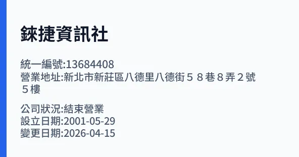 錸捷資訊社的照片-統編 13684408(新北市) 公司登記資料與營業項目詳細圖表