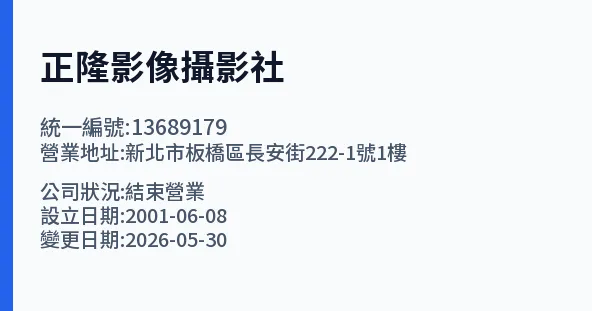正隆影像攝影社的照片-統編 13689179(新北市) 公司登記資料與營業項目詳細圖表