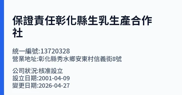 保證責任彰化縣生乳生產合作社的照片-統編 13720328(彰化縣) 公司登記資料與營業項目詳細圖表