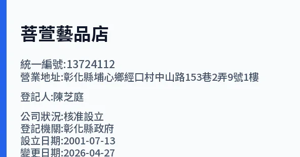 菩萱藝品店的照片-統編 13724112(彰化縣) 公司登記資料與營業項目詳細圖表