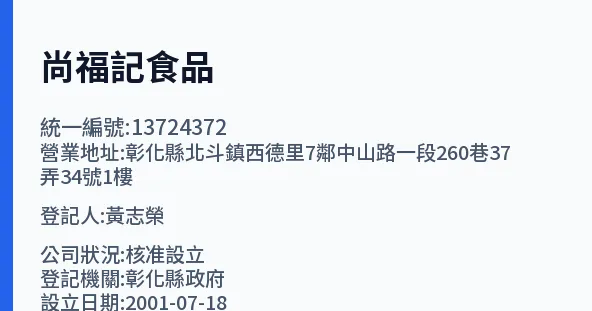 尚福記食品的照片-統編 13724372(彰化縣) 公司登記資料與營業項目詳細圖表