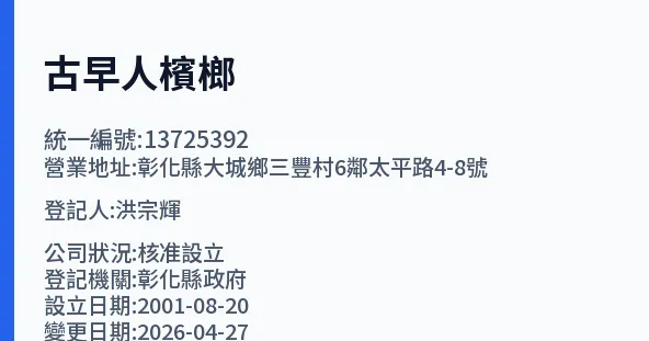 古早人檳榔的照片-統編 13725392(彰化縣) 公司登記資料與營業項目詳細圖表