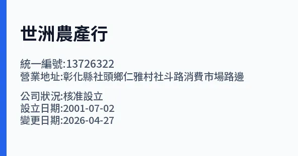 世洲農產行的照片-統編 13726322(彰化縣) 公司登記資料與營業項目詳細圖表
