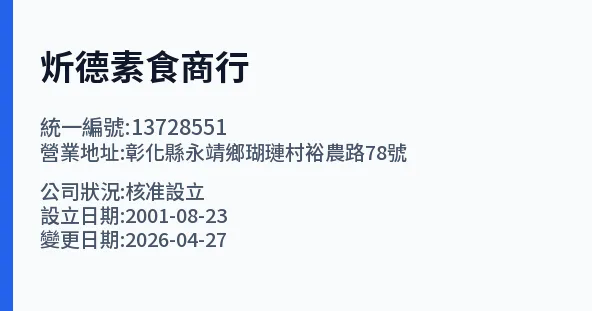 炘德素食商行的照片-統編 13728551(彰化縣) 公司登記資料與營業項目詳細圖表