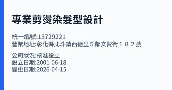 專業剪燙染髮型設計的照片-統編 13729221(彰化縣) 公司登記資料與營業項目詳細圖表