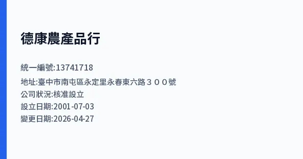 德康農產品行的照片-統編 13741718(臺中市) 公司登記資料與營業項目詳細圖表