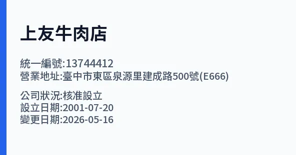 上友牛肉店的照片-統編 13744412(臺中市) 公司登記資料與營業項目詳細圖表