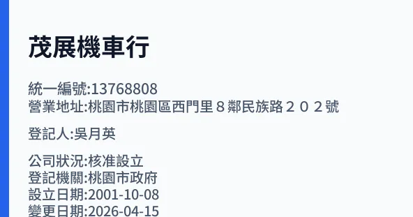 茂展機車行的照片-統編 13768808(桃園市) 公司登記資料與營業項目詳細圖表