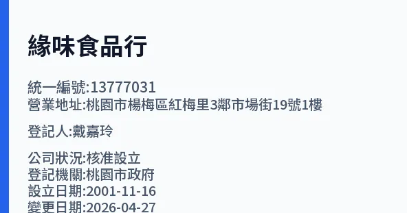 緣味食品行的照片-統編 13777031(桃園市) 公司登記資料與營業項目詳細圖表