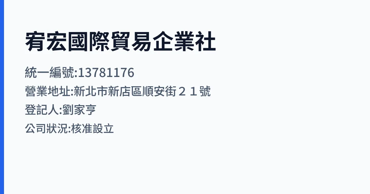 宥宏國際貿易企業社 - 統編 13781176(新北市) 公司登記資料與營業項目詳細圖表