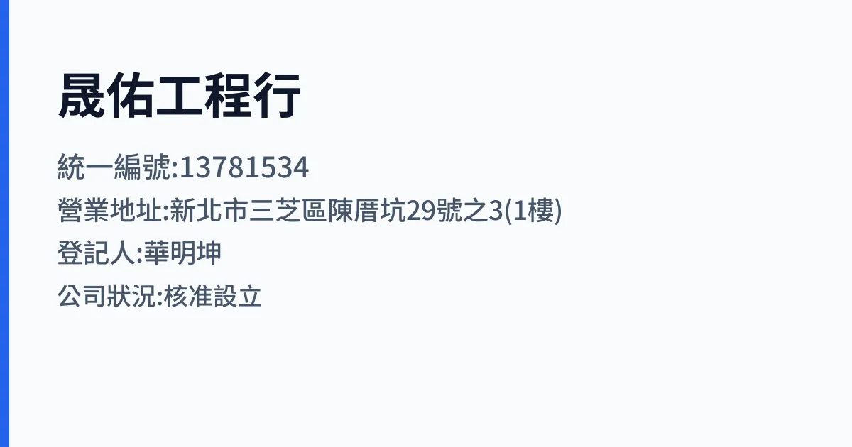 晟佑工程行 - 統編 13781534(新北市) 公司登記資料與營業項目詳細圖表