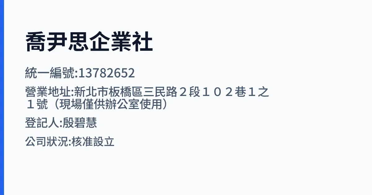 喬尹思企業社 - 統編 13782652(新北市) 公司登記資料與營業項目詳細圖表
