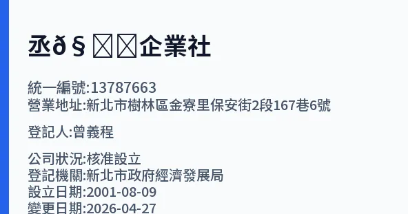 丞𧙗企業社的照片-統編 13787663(新北市) 公司登記資料與營業項目詳細圖表