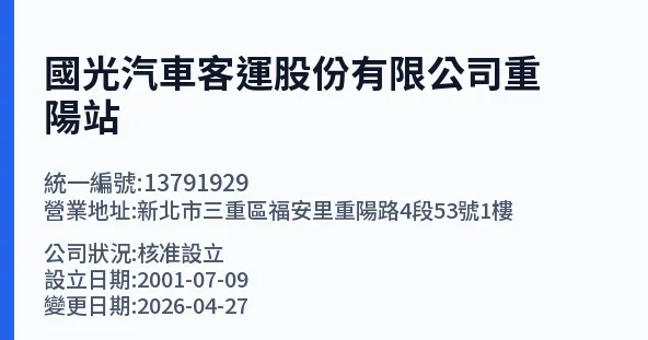國光汽車客運股份有限公司重陽站的照片-統編 13791929(新北市) 公司登記資料與營業項目詳細圖表