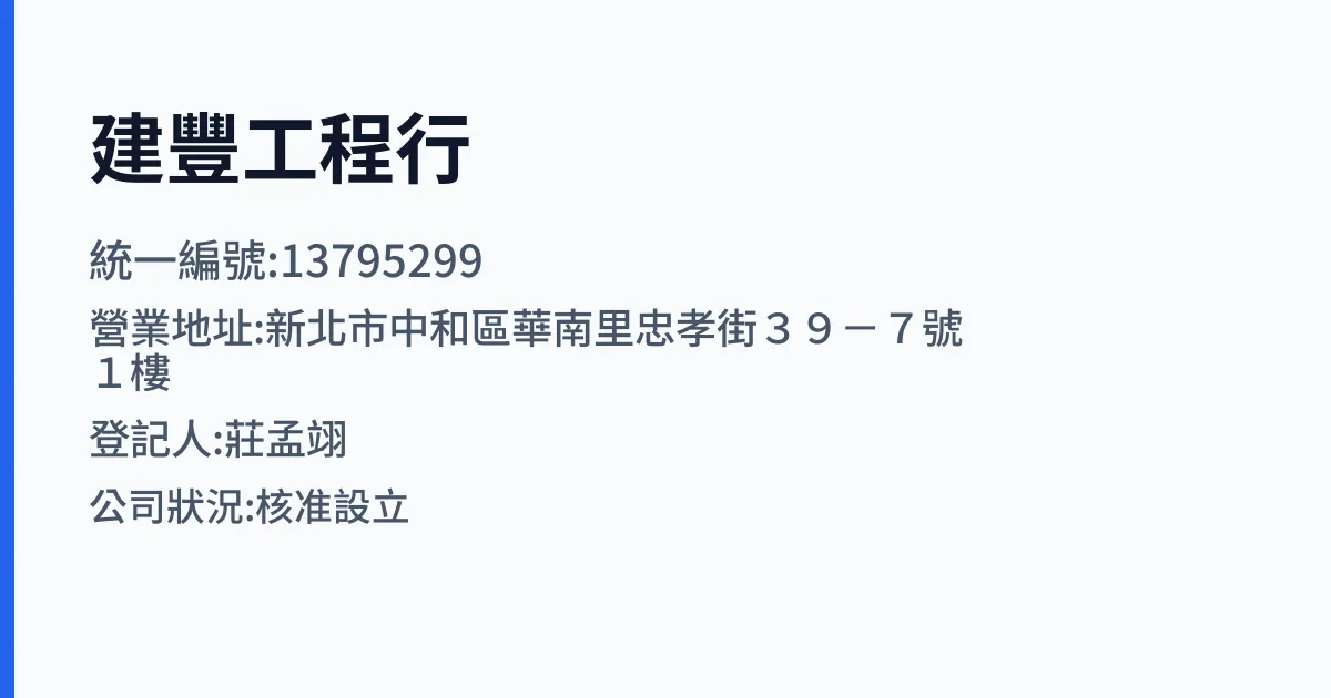 建豐工程行 - 統編 13795299(新北市) 公司登記資料與營業項目詳細圖表