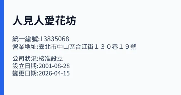 人見人愛花坊的照片-統編 13835068(臺北市) 公司登記資料與營業項目詳細圖表