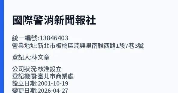 國際警消新聞報社的照片-統編 13846403(新北市) 公司登記資料與營業項目詳細圖表